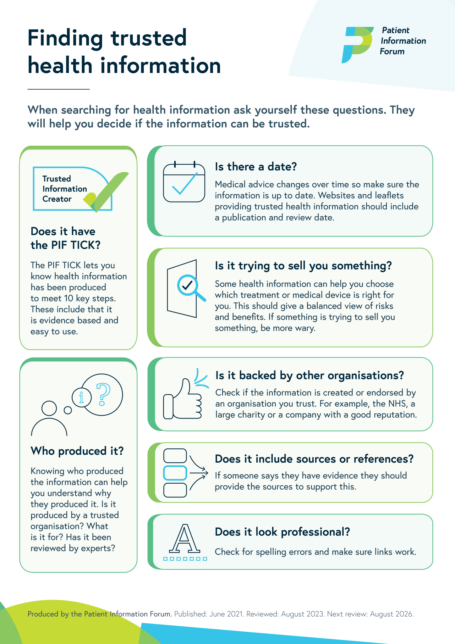 Finding trusted health information - PIF TICK